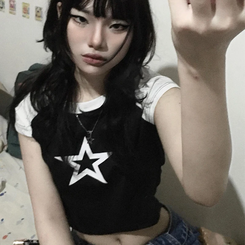 2023 Y2K estetyczna Baby Emo grilTee 2000s z krótkim rękawem odzież ...