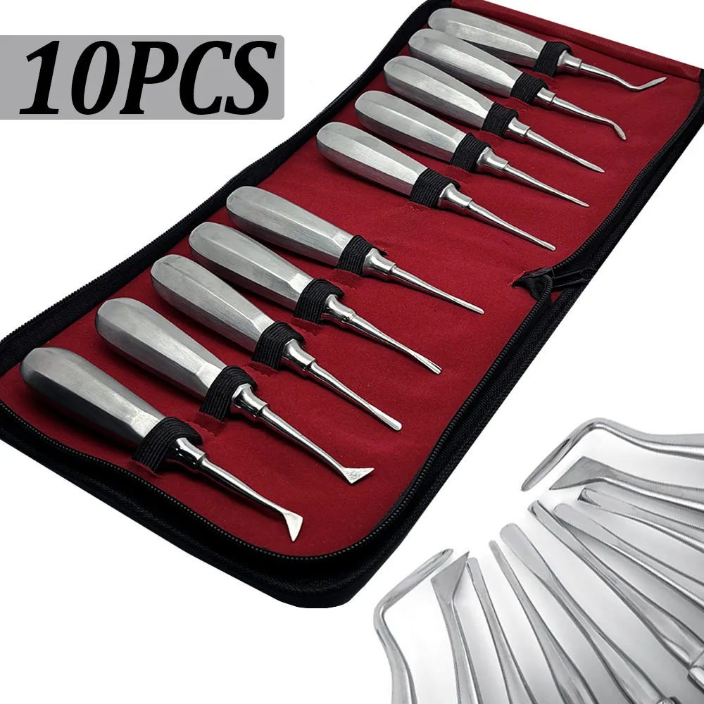 10Pcs-Dentist-Tools-Set-Dental-Extraction-Elevator-Kit-Straight-Curved ...