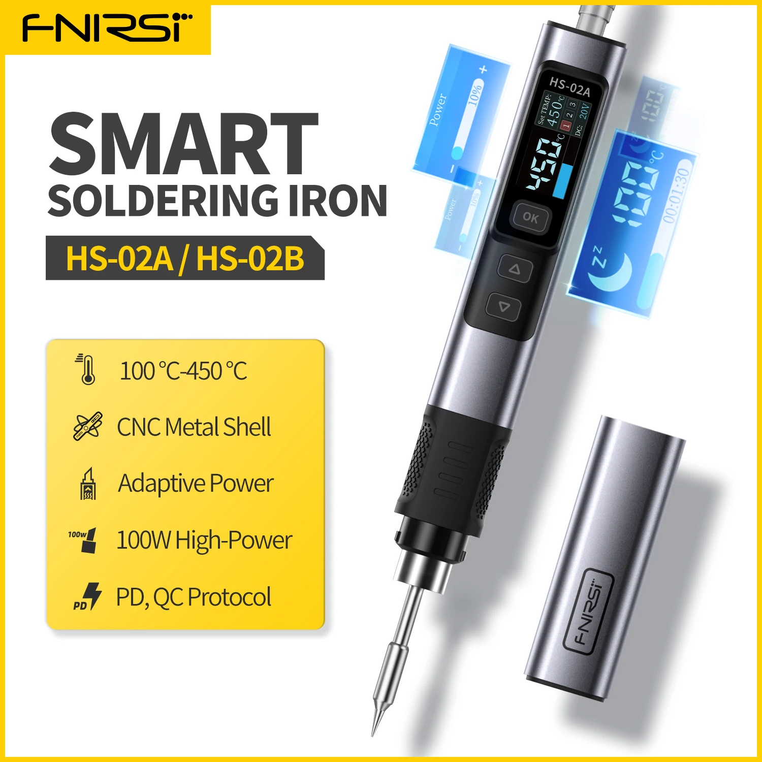 FNIRSI-HS-02-Smart-Electric-Soldering-Iron-100W-450-Adjustable-Constant ...
