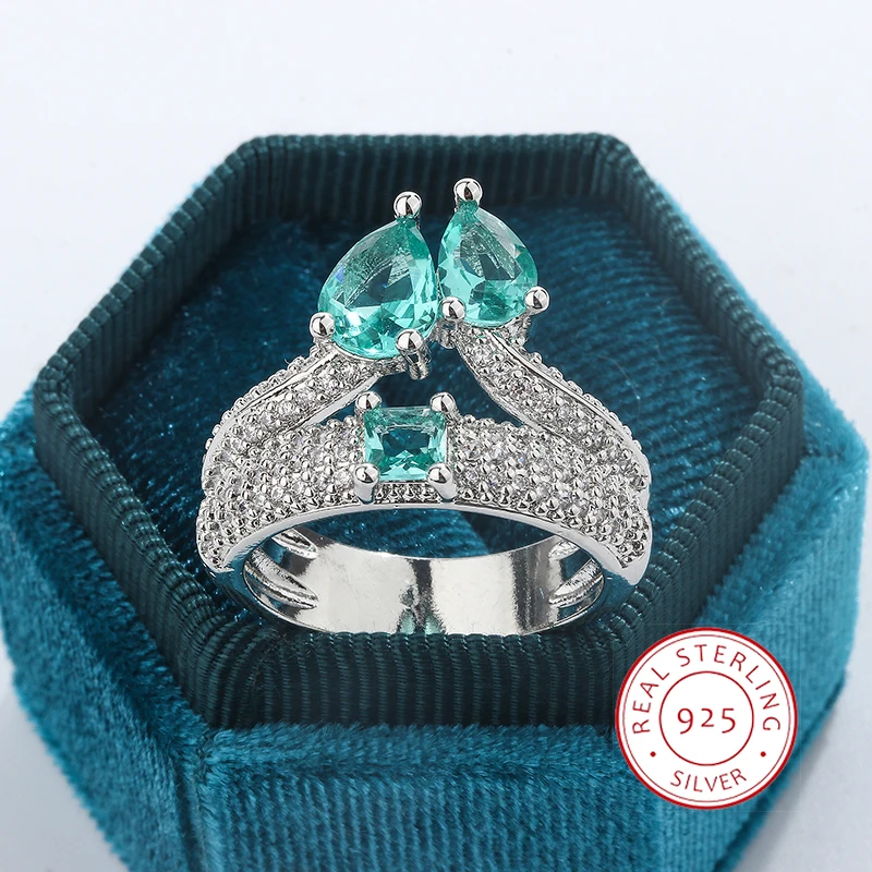 Exquisite-Paraiba-Zircon-Ring-for-Women-High-Quality-Double-Layer-925 ...