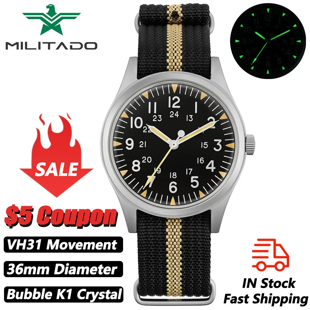 Militado-ML07-Military-Watch-VH31-Quartz-Movement-Bubble-K1-Crystal ...