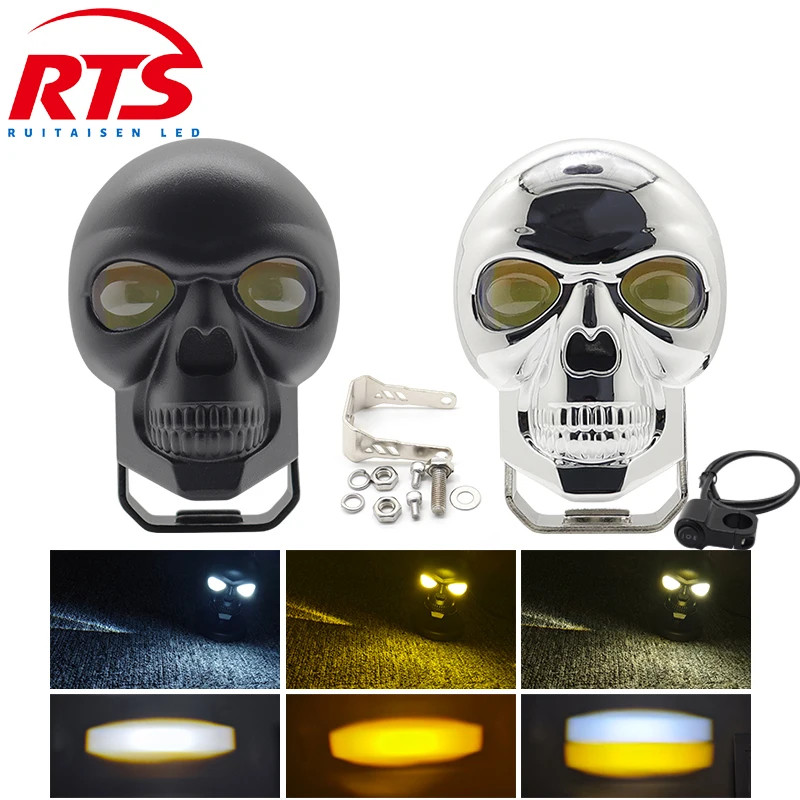 Motorcycle-LED-Light-Skull-Shape-Waterproof-Lamp-Electric-Vehicle-Headlight-Fog-Light-Projector ...