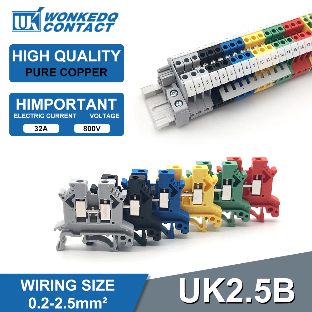 10pcs Uk2.5 Universal Screw Feed-through Strip Plug Uk2.5b Din Rail ...