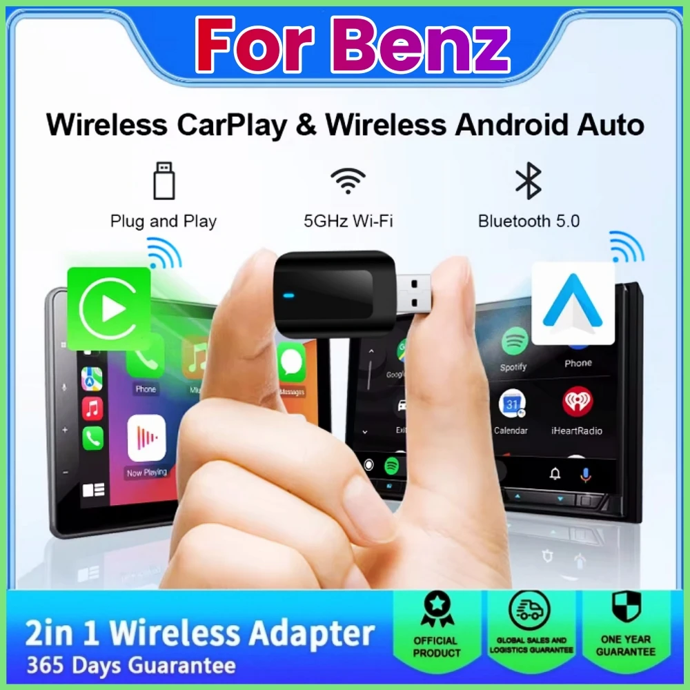 New Mini Wireless Carplay Adapter Android Auto 2in1 Plug and Play For ...