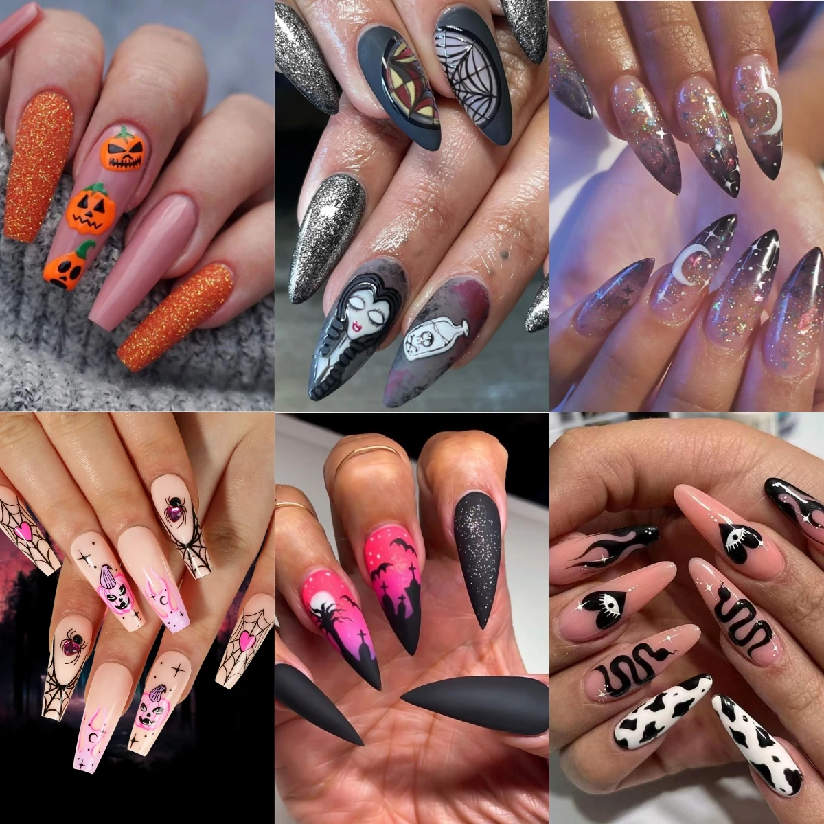 24P/Set Halloween Fake Nails Art Ghost Face Pumpkin Spooky Designer ...