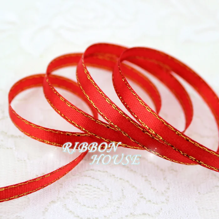 25-yards-roll-1-4-6mm-Red-Satin-Ribbons-gold-edge-ribbon-high-quality ...