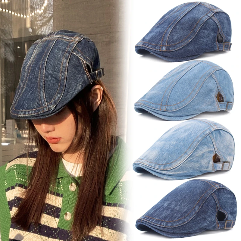 Jean Beret Caps Men | Denim Flat Caps Men | Cap Men Flat Jeans | Flat ...