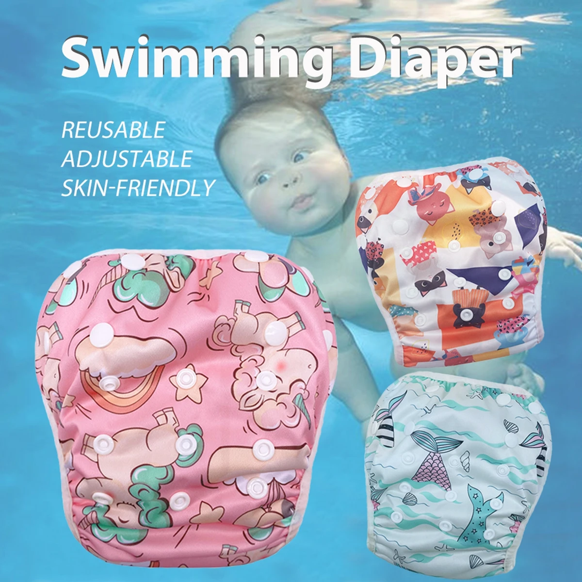 1pc Baby Swim Diapers Reuseable Washable Adjustable for Swimming Lesson ...