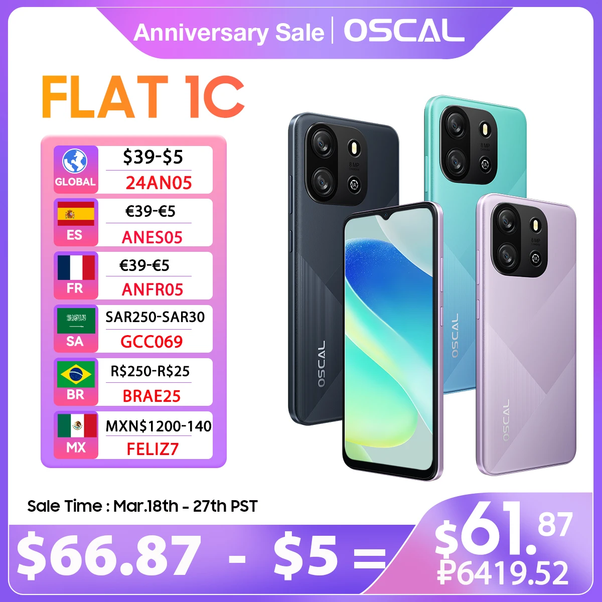 OSCAL-FLAT-1C-Smartphone-Android13-6-56-HD-Display-4700mAh-Battery-Cell ...