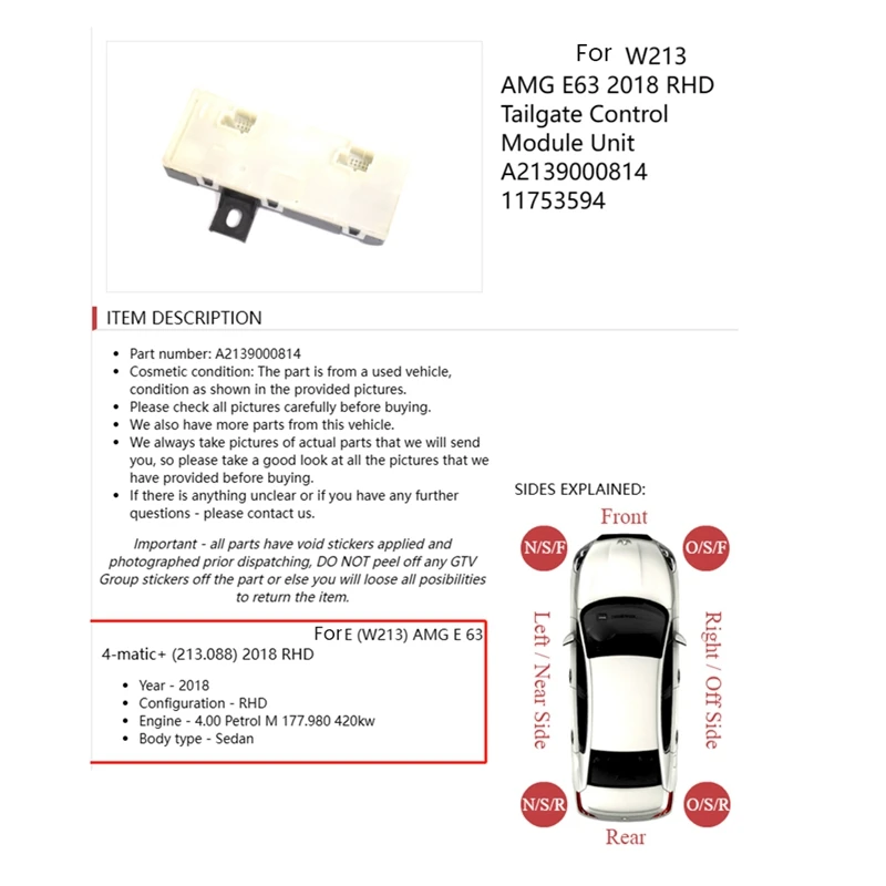 A2139000814-Tailgate-Release-Module-Control-Unit-For-Mercedes-Benz-W205 ...