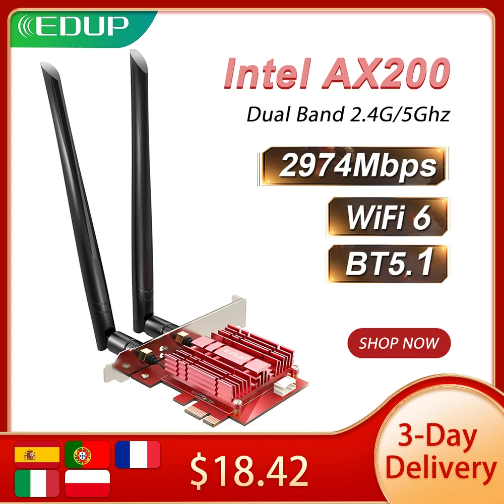 Edup 3000mbps Wifi 6 Pci Express Blue-tooth 5.1 Adapter Dual Band 2.4g/5ghz 802.11ac/ax Intel ...