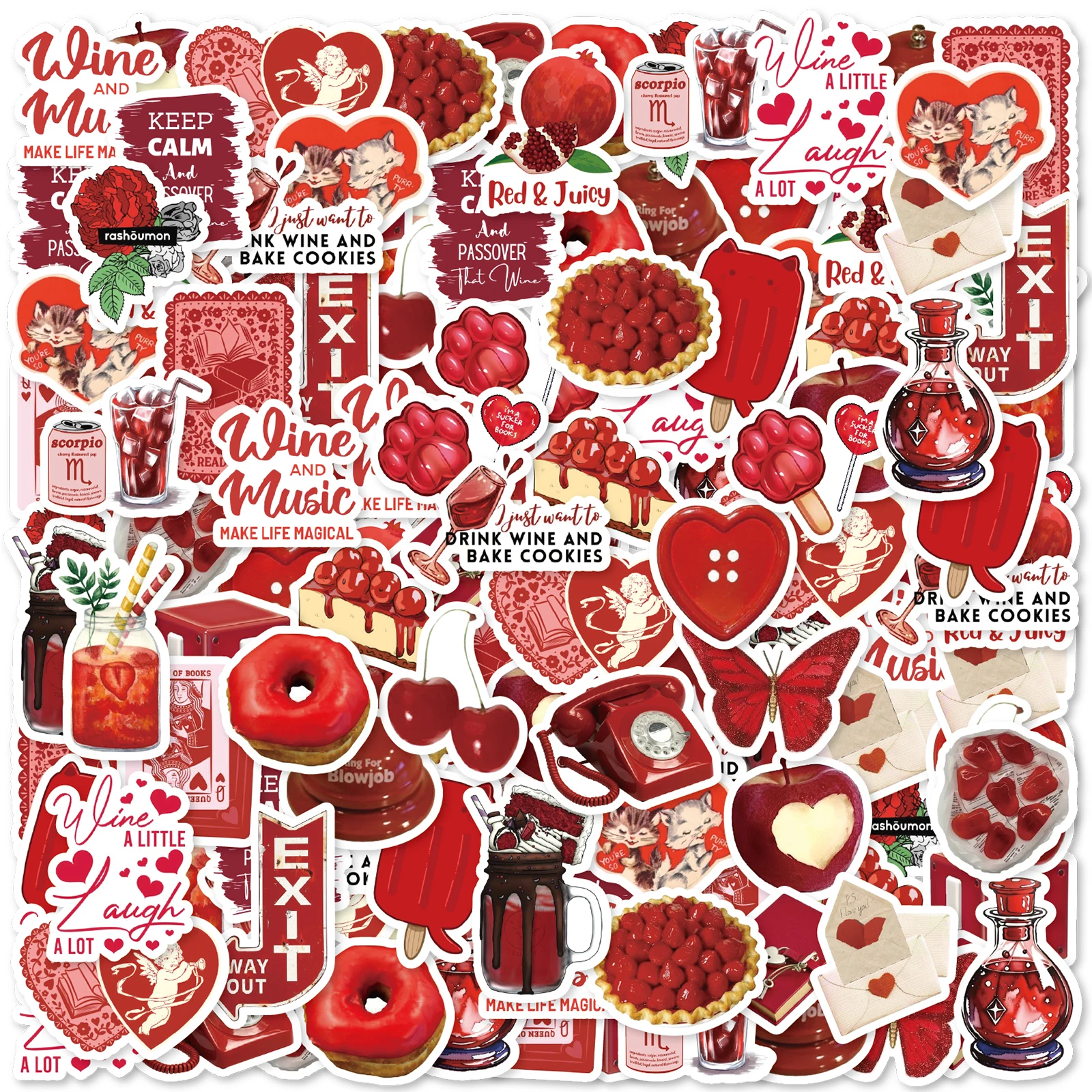 30pcs Rose, Cherry Red Graffiti Stickers Decorated Notebook Water Cup ...