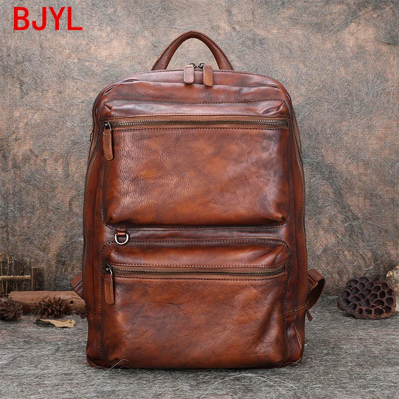 New-Men-s-Leather-Backpack-Cowhide-laptop-bag-Casual-Business-men ...