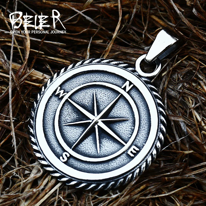 Beier-New-Arrival-316L-Stainless-Steel-Round-Viking-Snake-Runes-Compass ...