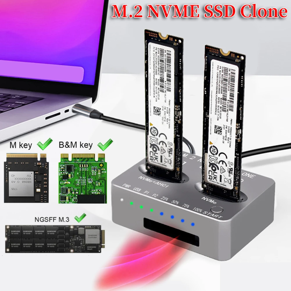 Dual-Bay-NVME-Docking-Station-Gen2X-20Gbps-M-2-NVME-SSD-Clone-USB3-2 ...