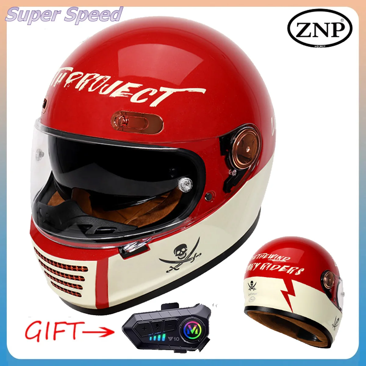 ZNP Retro Motorcycle Helmet Full face Double lens off Road helmet DOT ...