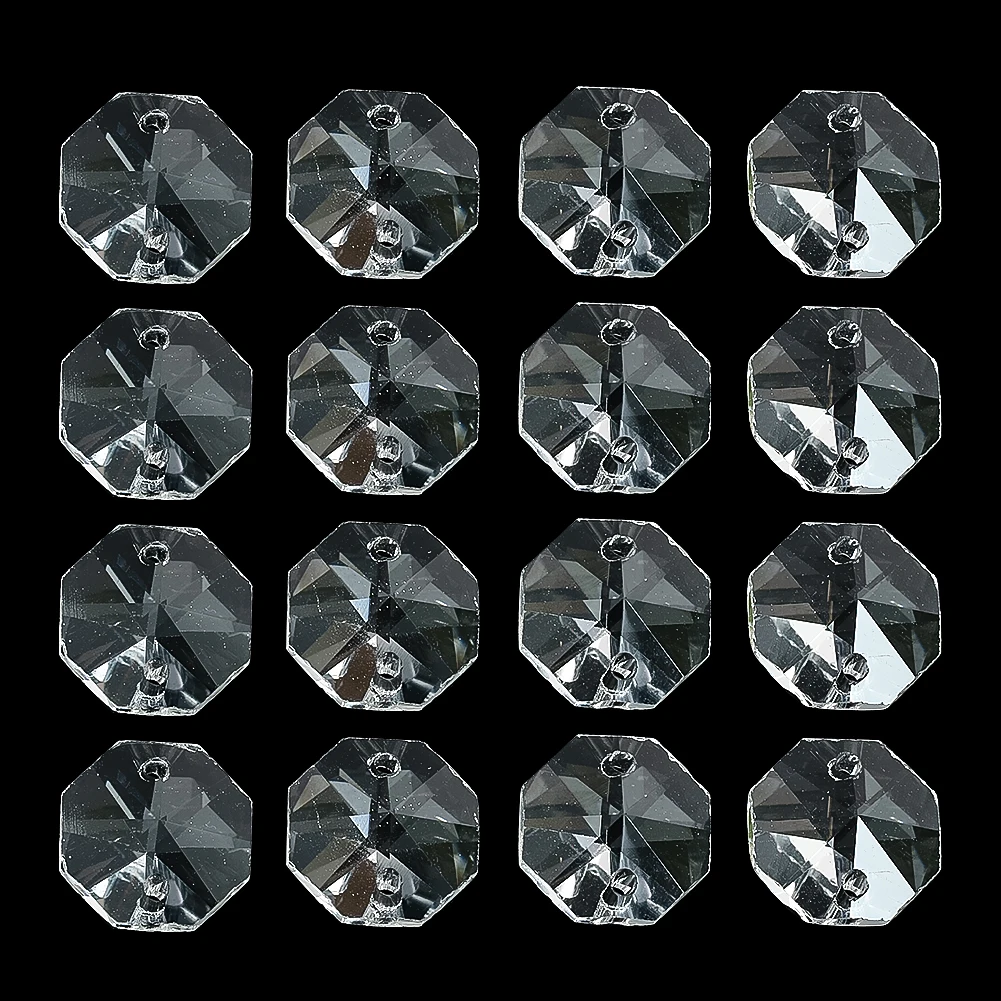 100pcs-14mm-Crystal-K9-Octagon-2-Holes-Glass-Loose-Beads-Clear ...