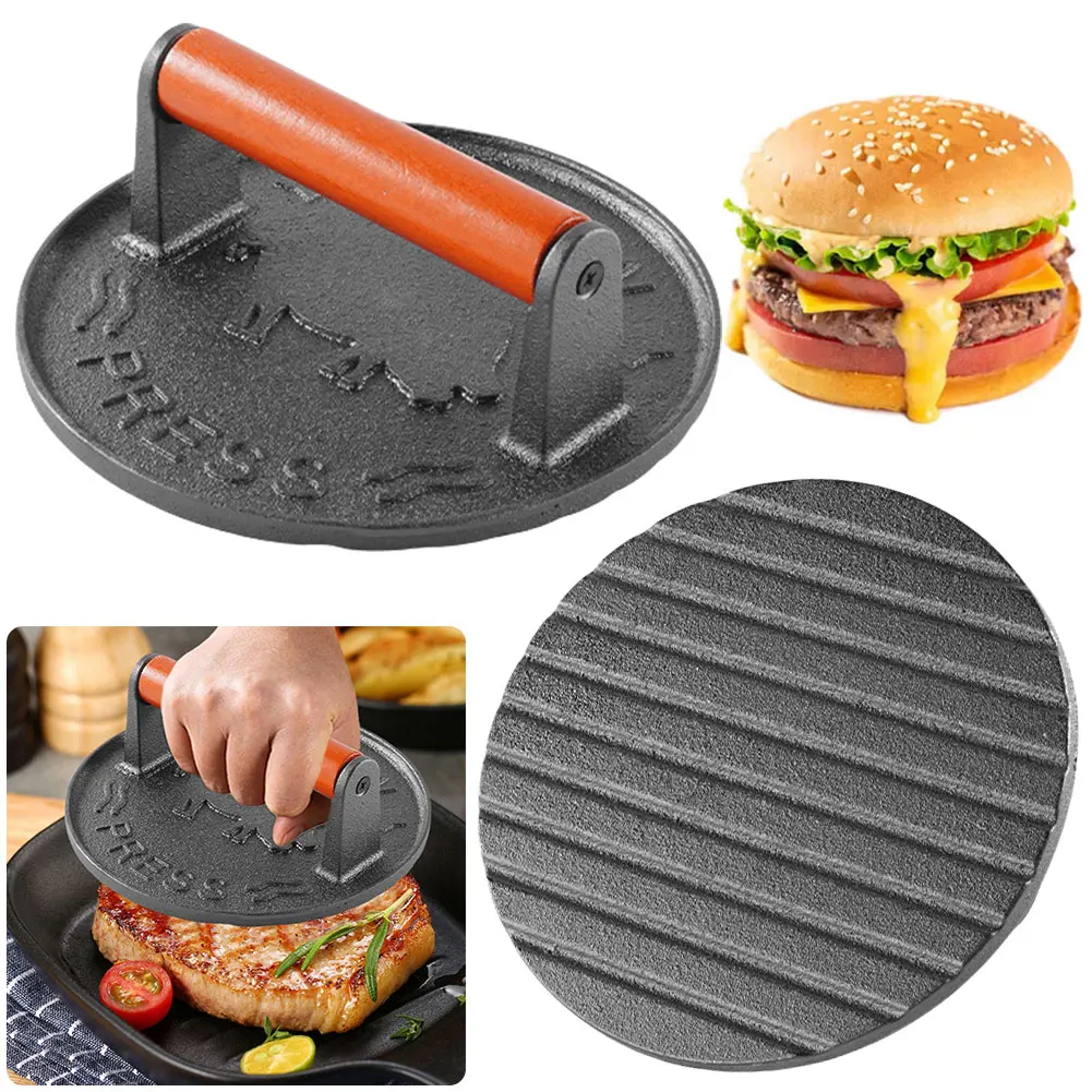 Cast-Iron-Burger-Press-Heavy-Duty-Patty-Maker-Wooden-Handle-Burger-Meat ...