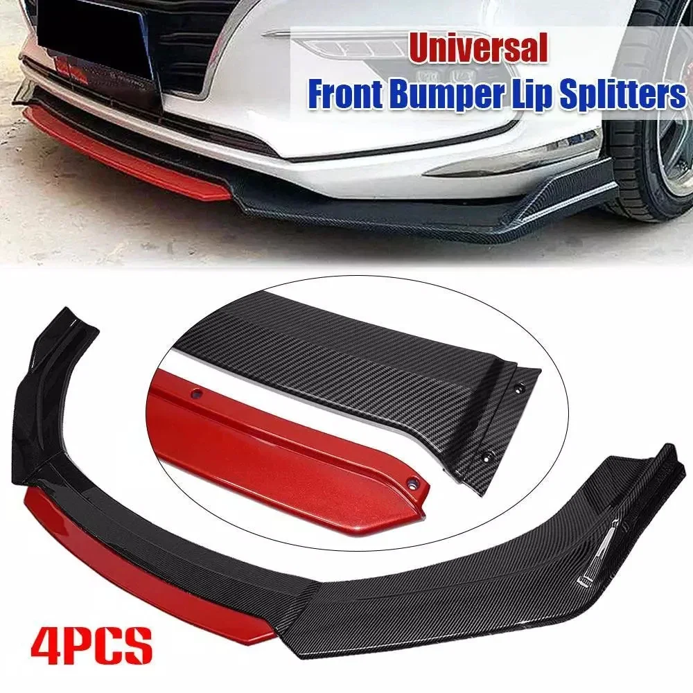 Universal-Car-Front-Bumper-4-Pcs-Red-Lip-Splitter-Diffuser-Lip-Body-Kit ...