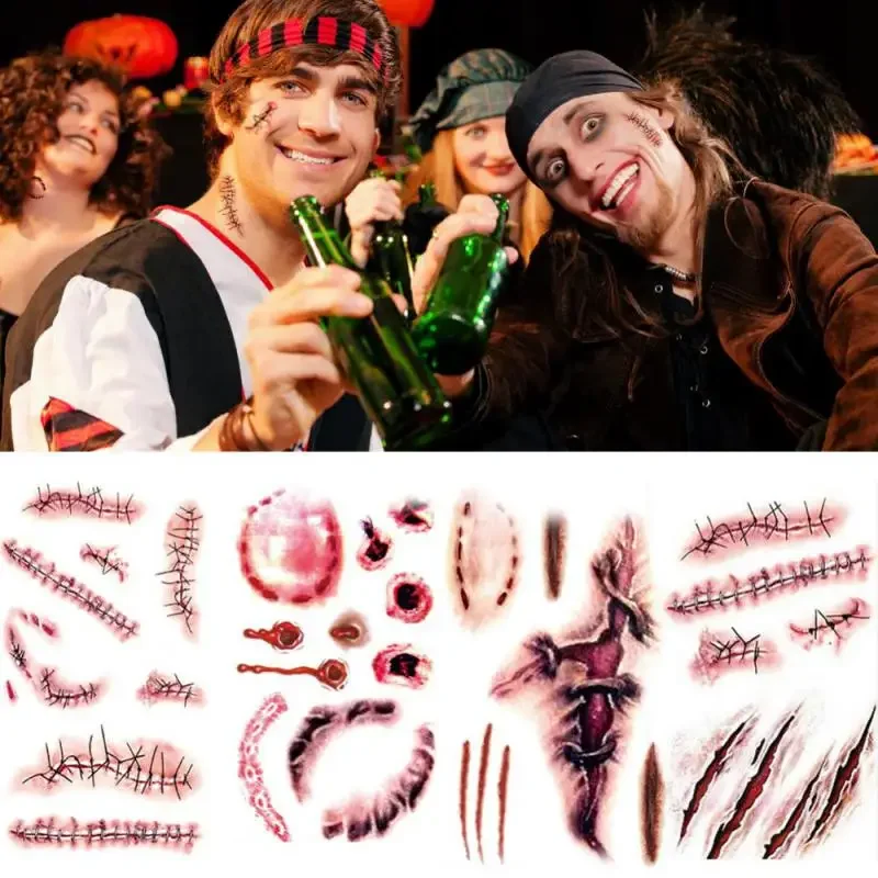 70PCS-10-Sheets-3D-Fake-Scars-Tattoo-Temporary-Halloween-Makeup-Fake ...