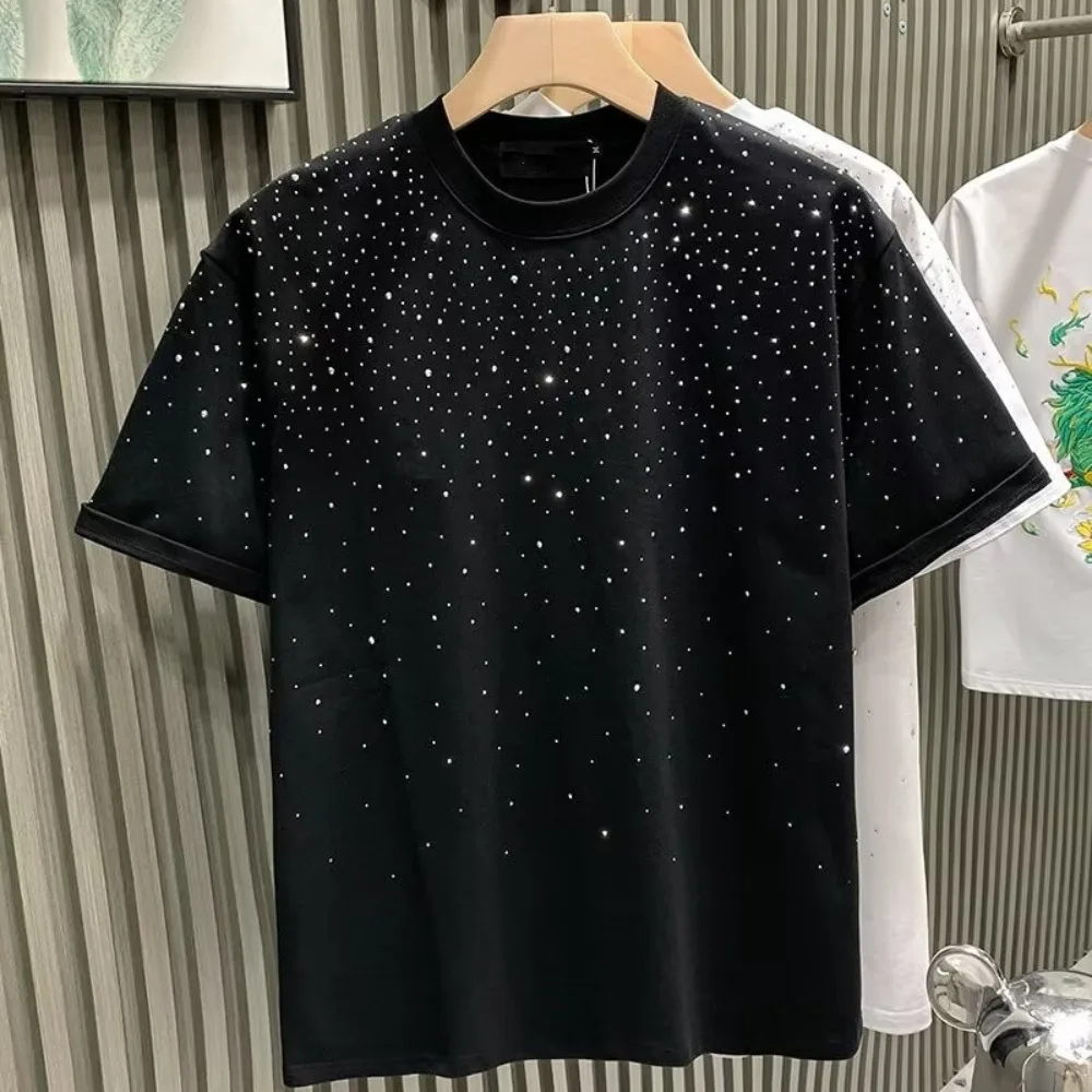 Summer-Men-s-Rhinestone-Rivet-T-shirt-Cotton-Round-Neck-Casual-T-shirts ...
