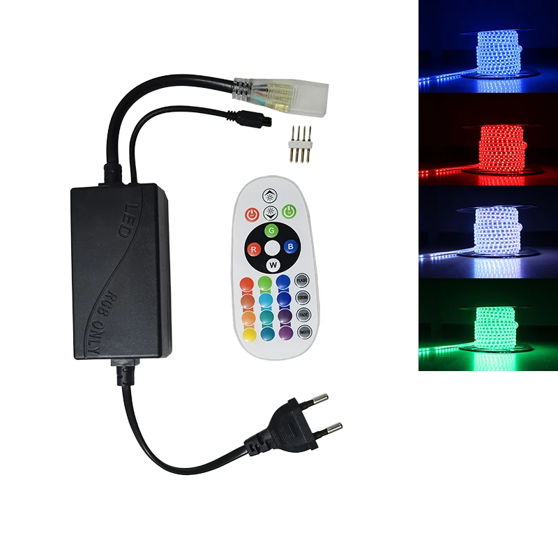 EU Power Plug RGB LED Strip 1000W IR Remote Controller 220V 16 Color ...