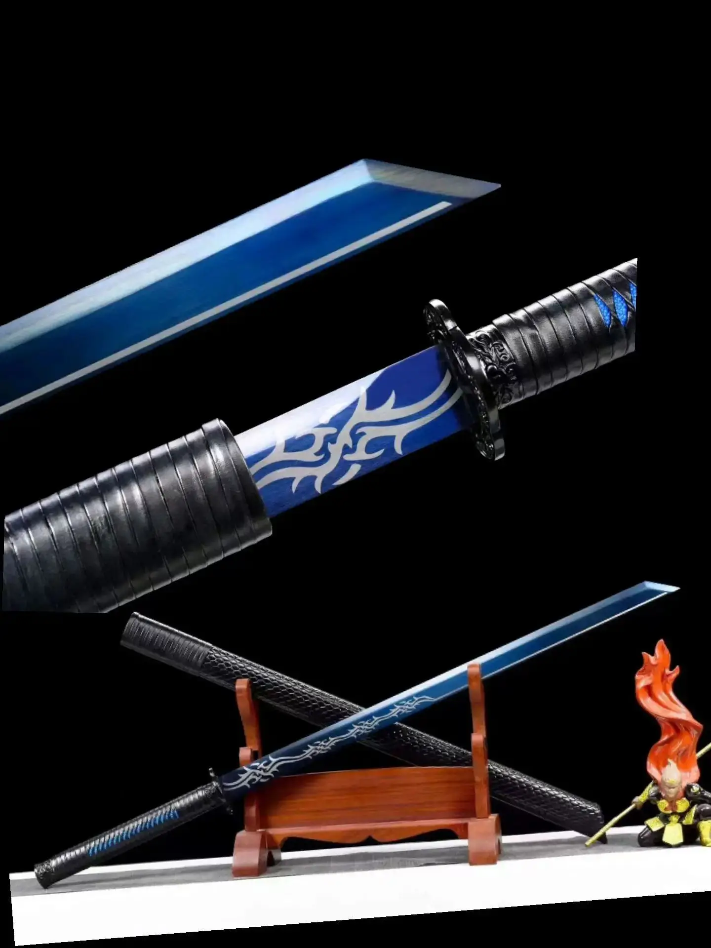 Real-Multi-Refined-Steel-Baked-Blue-Blade-Battle-Sword-Horizontal-Style ...