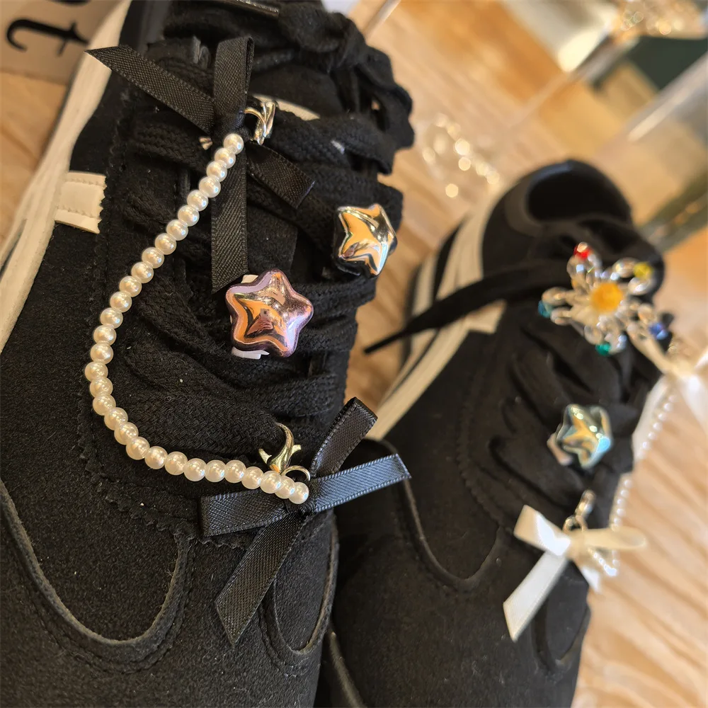 Pearl chain flower Shoe laces Charms for Sneakers Decorations bow Star ...