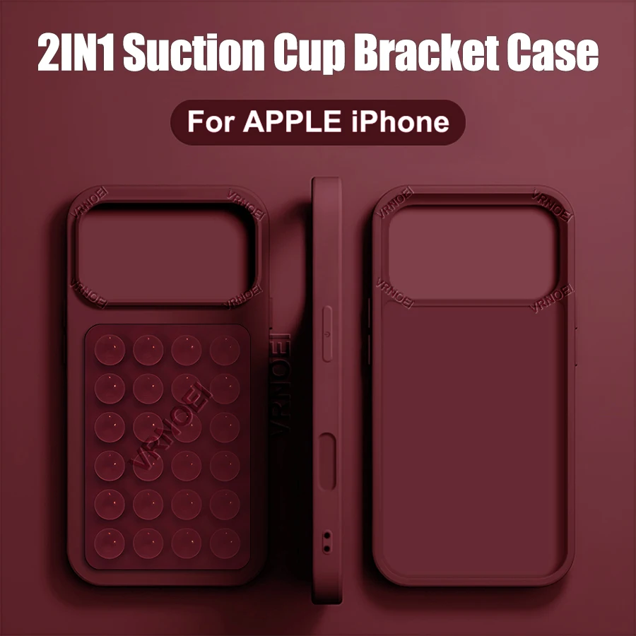 Upgrade 2IN1 Suction Cup Bracket Phone Case For iPhone 16 15 11 12 13 ...