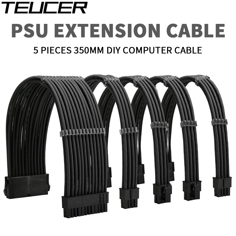 TEUCER 350mm PSU Extension Cable Kit Motherboard ATX 24Pin GPU PCI E 6 ...