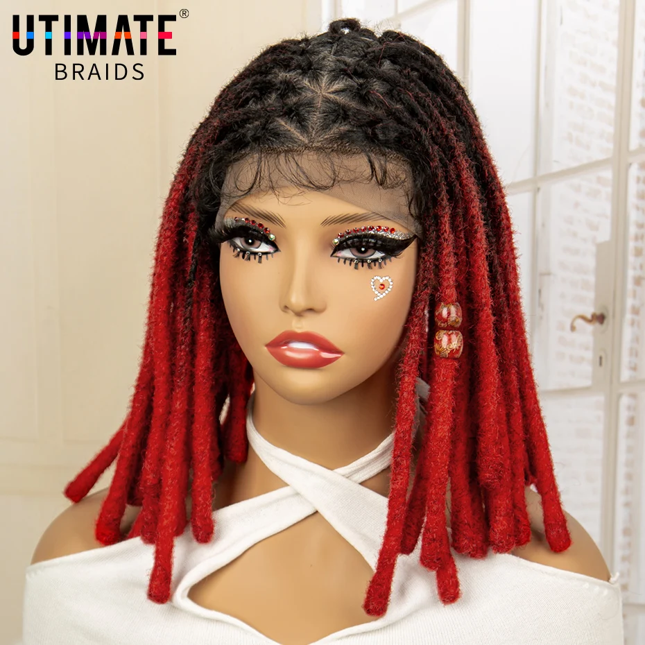 Synthetic-Red-Colored-Dreadlocks-Wig-Triangle-Knotless-Box-Braided-Wigs ...