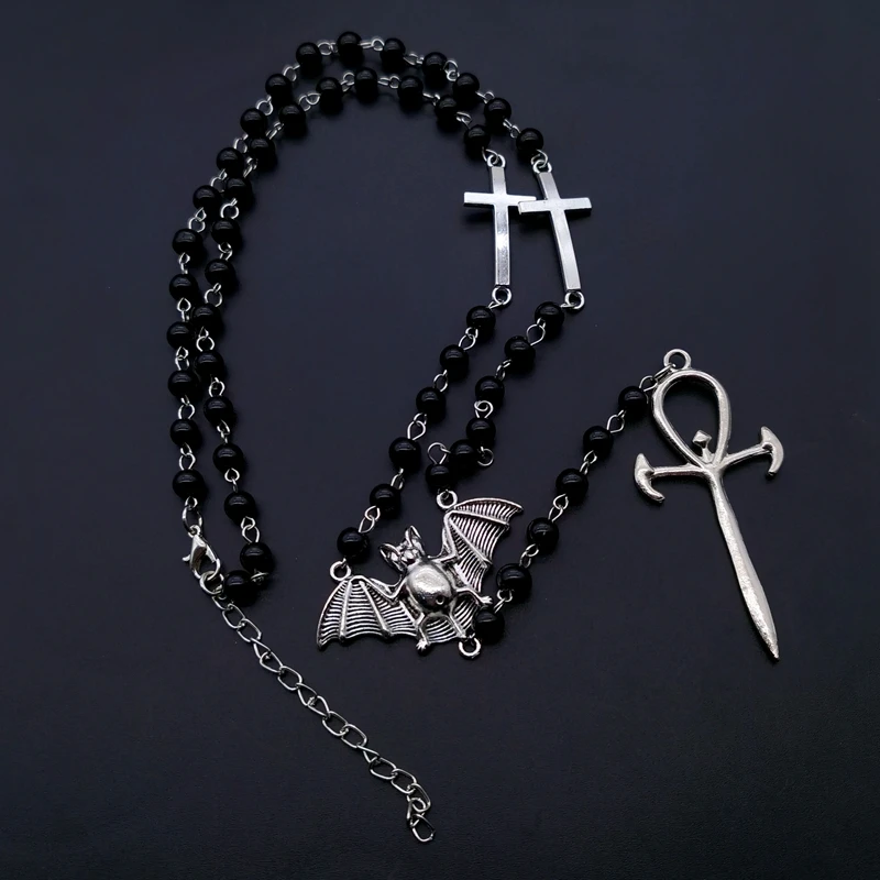 Vampire Ankh Rosary,Occult Vamp Goth Ankh Beads Bat Gothic Vampire ...