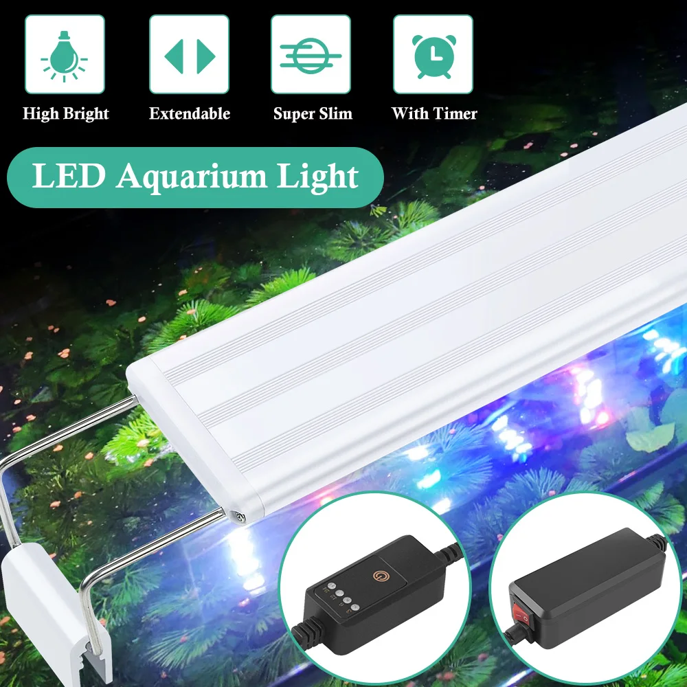 FEDOUR Full Spectrum Aquarium LED Lighting Aquatic Plant Light 30-81cm ...