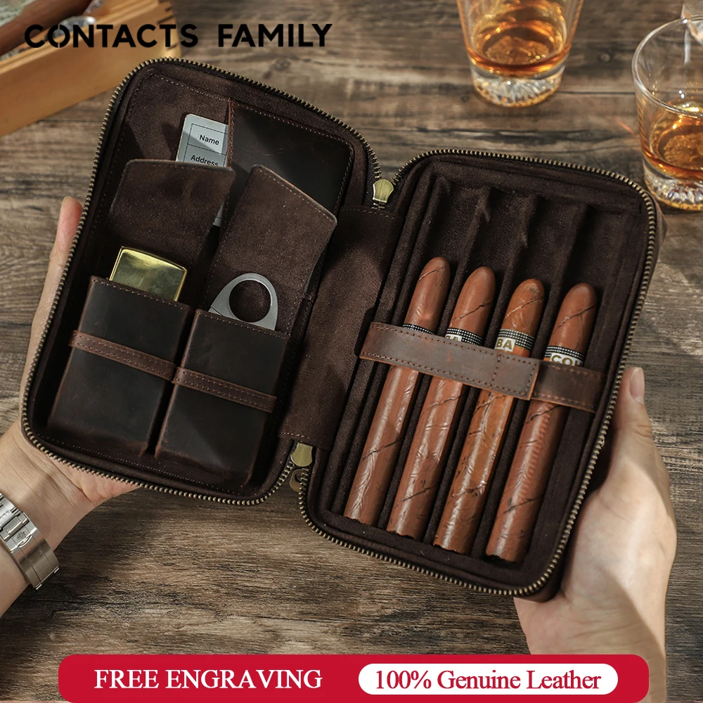 Contact's Family Genuine Leather Cigar Travel Case Holder Men With ...