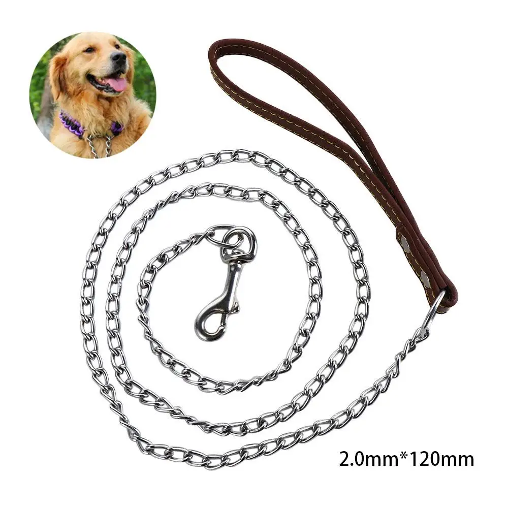 Heavy-Duty-Metal-Chain-Dog-Lead-With-Leather-Handle-Long-Strong-Control ...
