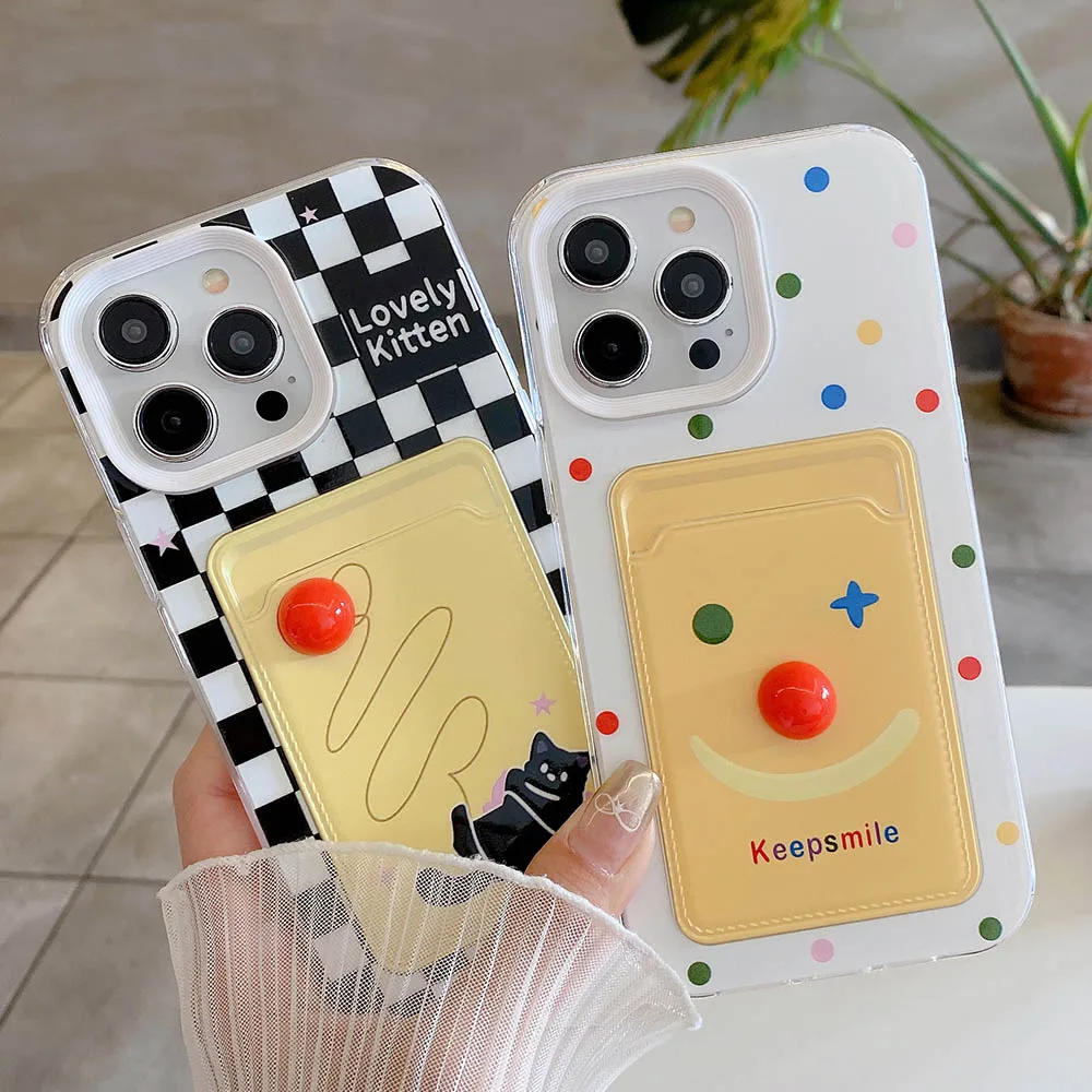 Cute-Funny-Clown-Cat-Card-Pocket-Phone-Case-For-iPhone-15-14-12-13-11 ...