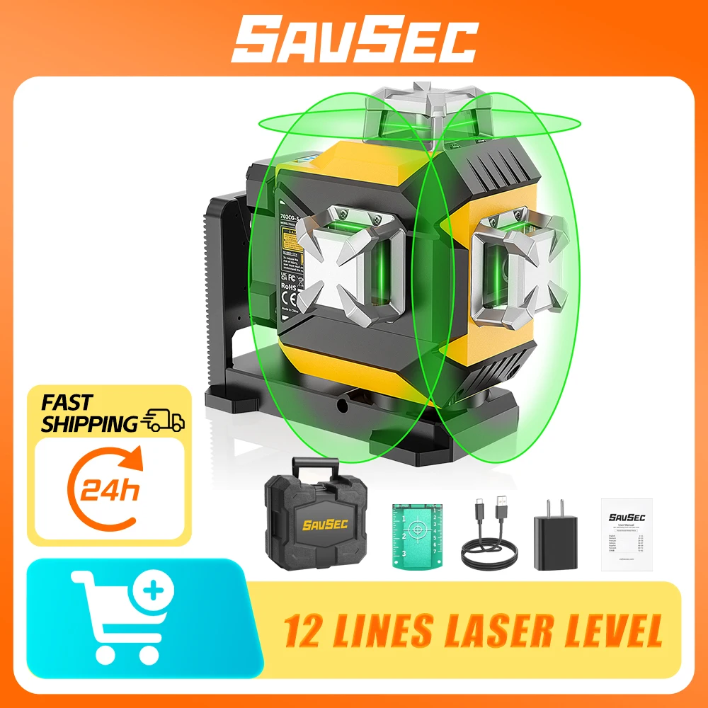 SAVSEC-12-Lines-Laser-Level-3D-Green-Self-Level-Laser-Line-Tool-with ...