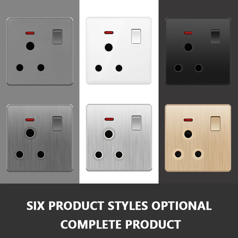 UK-Standard-15A-Wall-Switch-Socket-Black-White-PC-Wire-drawing-Panel-AC ...