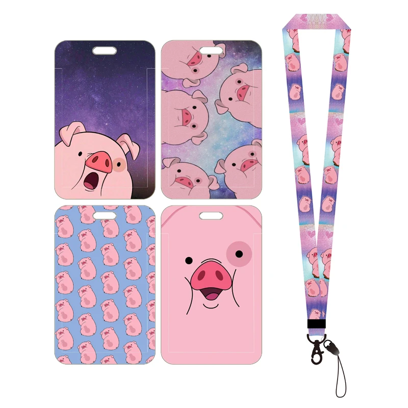 Cartoon Pig Card Holder With Lanyard Students Card Case Retractable ...