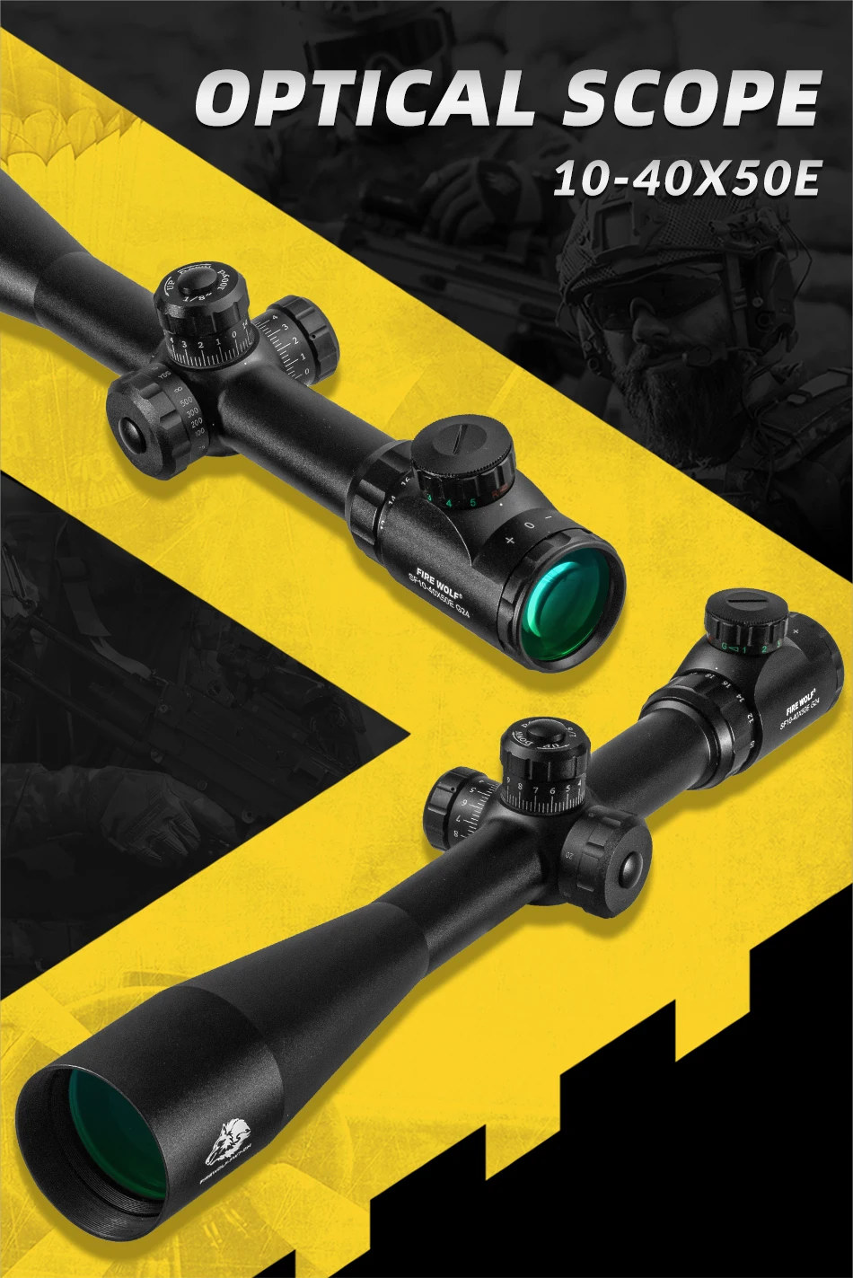 Fire Wolf 10-40x50 E Scope Long Range Riflescope Side Wheel Parallax ...