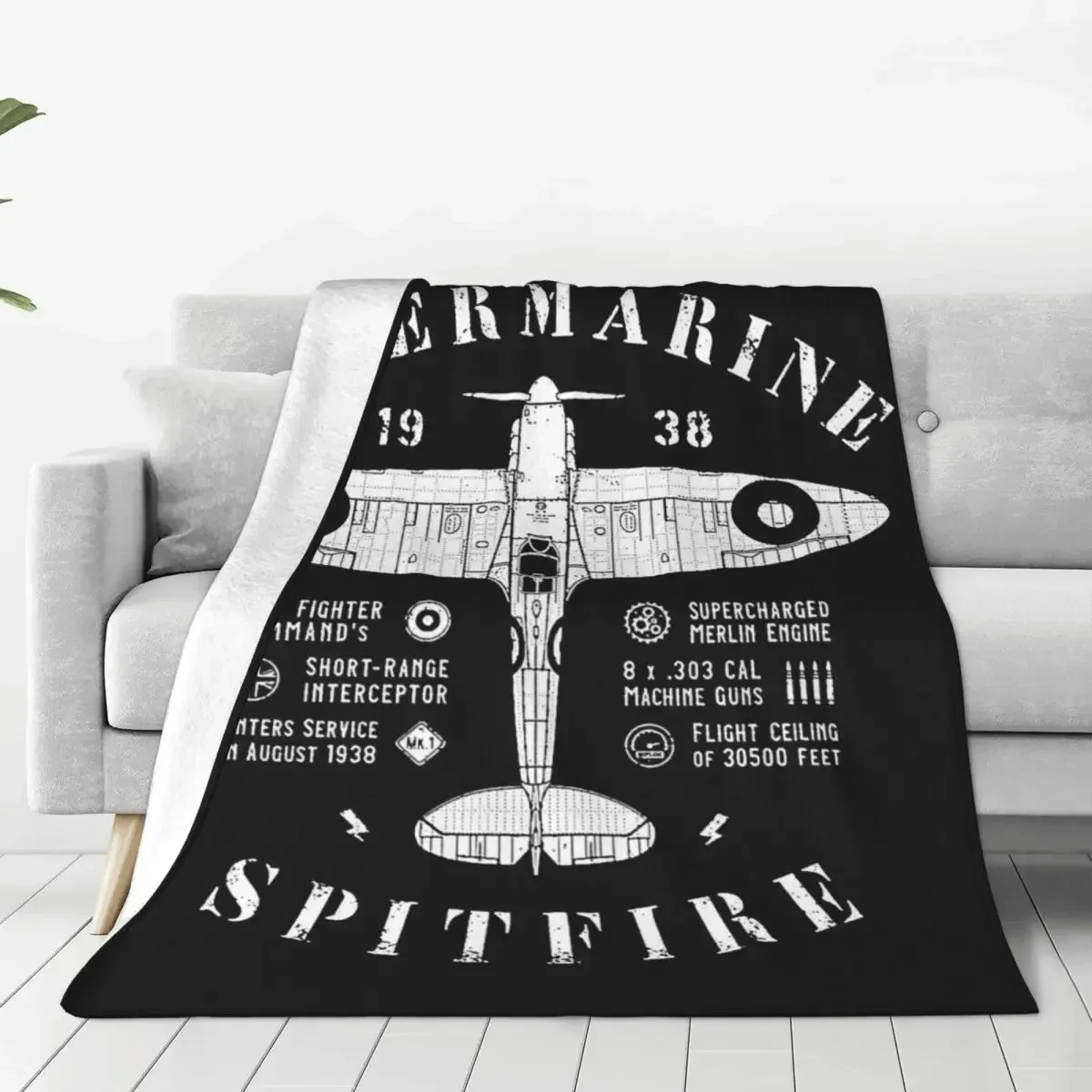 Supermarine-Spitfire-Aircraft-Airplane-Velvet-Throw-Blanket-Fighter ...