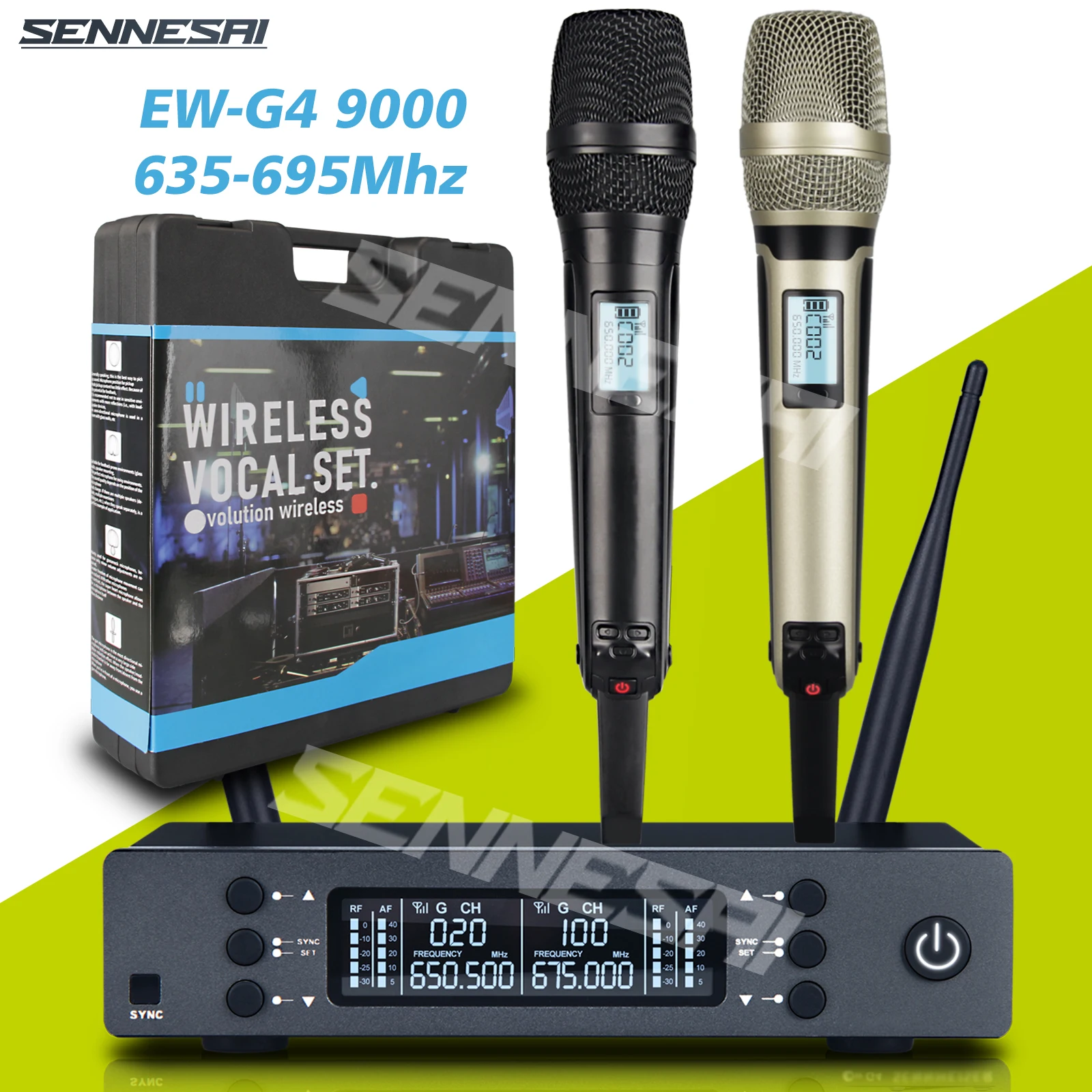 SENNESAI-Profissional-Microfone-Duplo-Sem-Fio-Metal-Handheld-UHF-Karaoke-Performance-de-Palco-2 ...