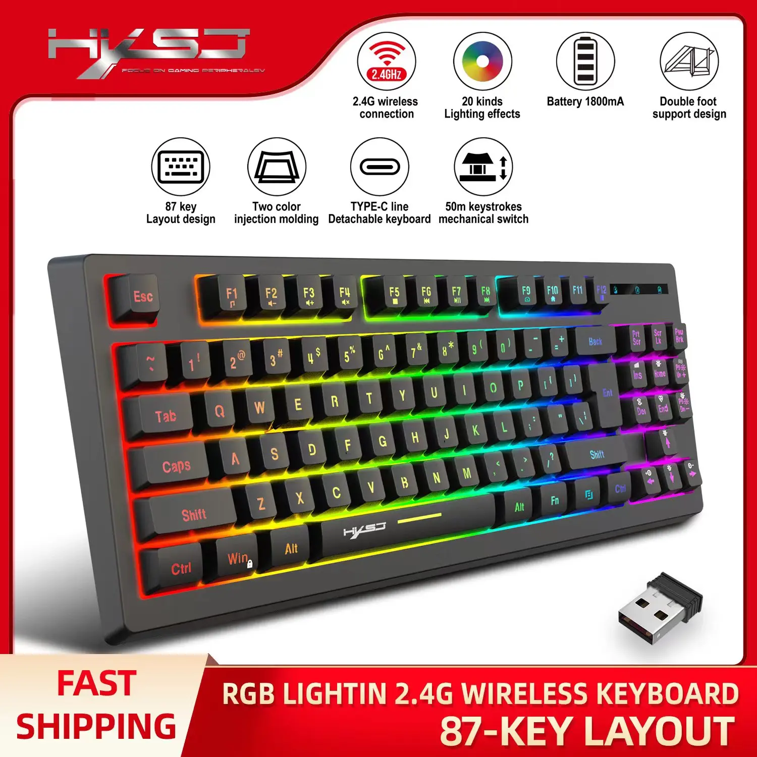 2-4G-Rechargeable-Wireless-Gaming-Keyboard-RGB-Backlit-Ergonomics-87 ...