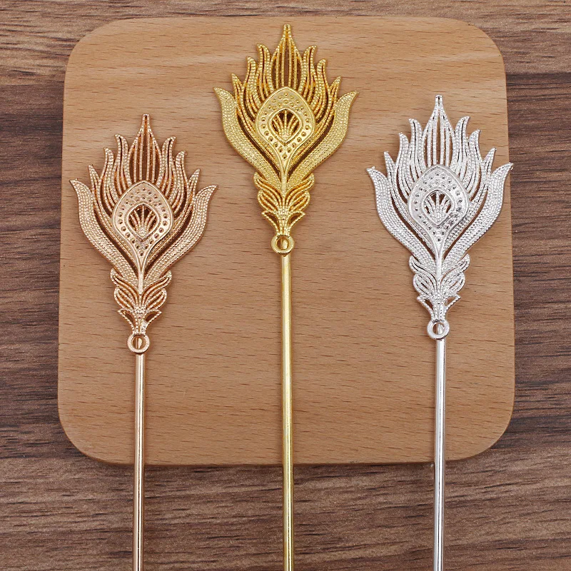 10-PCS-33x55mm-Retro-Feather-Hair-Sticks-Metal-Alloy-Hairpin-For ...