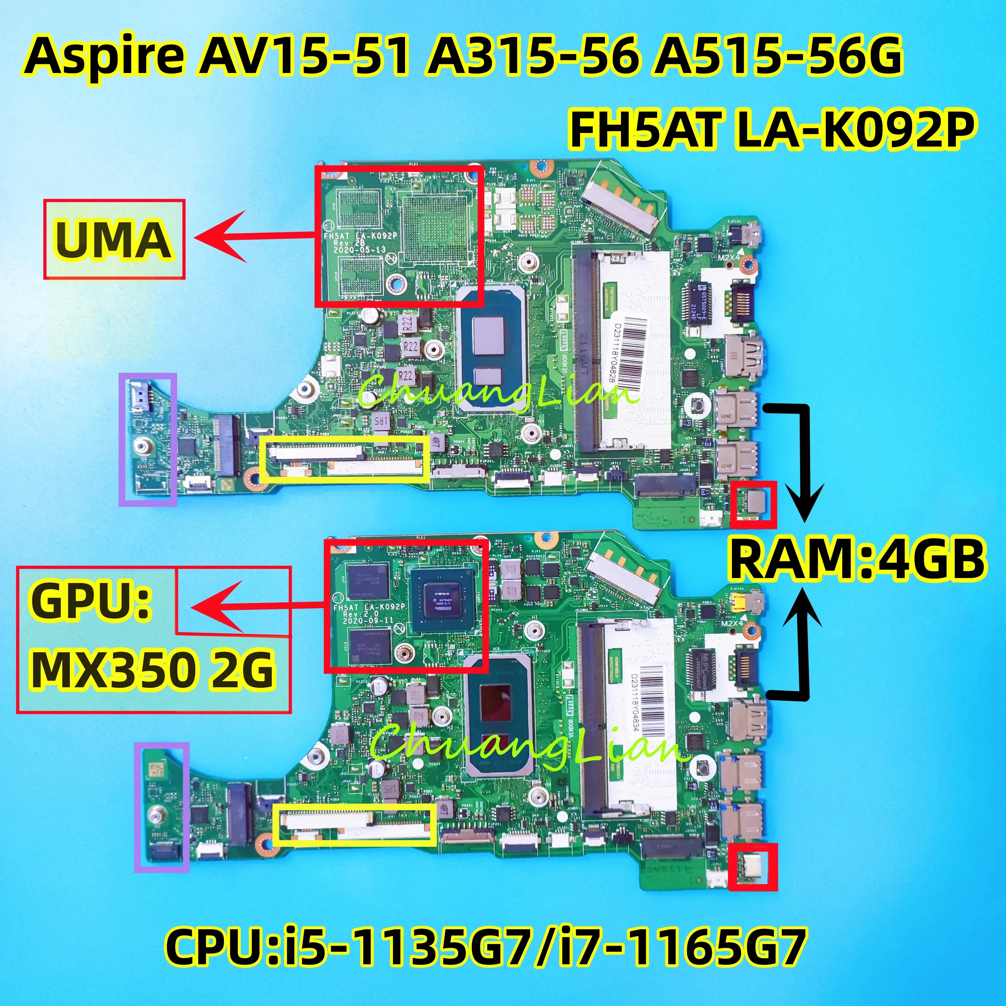 FH5AT LA-K092P For Acer Aspire AV15-51 A315-56 A515-56G Laptop ...