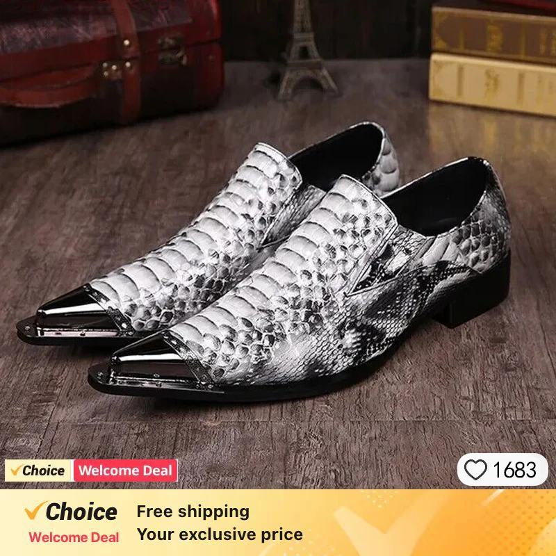 Mens-patent-leather-black-white-shoes-genuine-leather-crocodile-skin ...