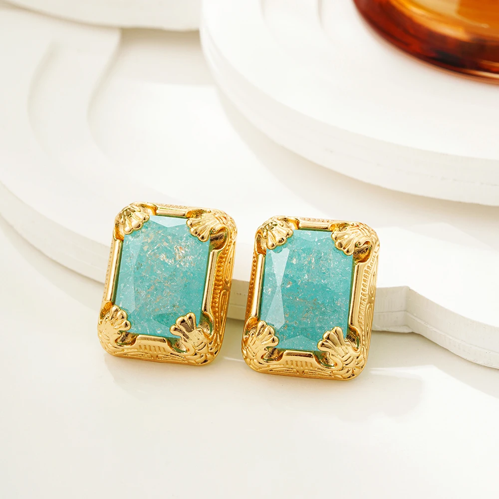 High-Quality-Big-Square-Blue-Crystal-Stud-Earring-Gold-Plated-Zircon ...