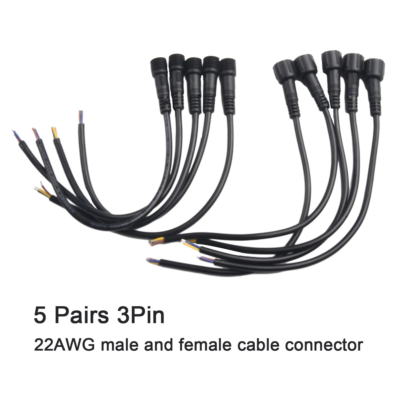 5Pairs-Black-Small-Size-2-3-Pin-22AWG-Waterproof-IP65-Male-And-Female ...