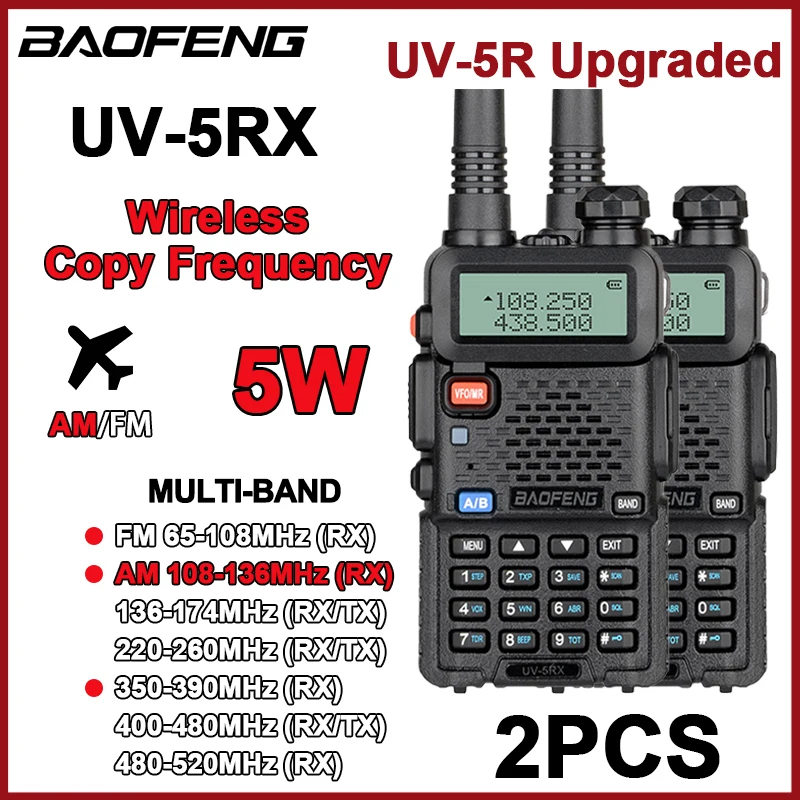 Baofeng UV-5RX Walkie Talkie 5W Multi Band Wireless Copy Frequency AM ...