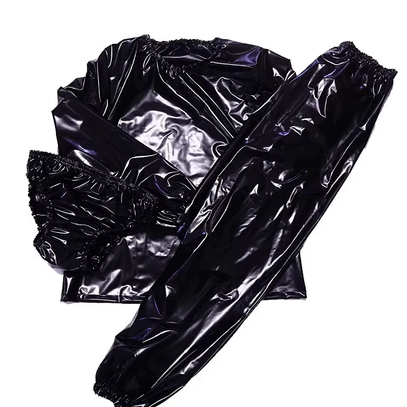 PVC-Transparent-Plastic-Pants-Tops-Black-Soft-Silent-Round-Neck-T-shirt ...
